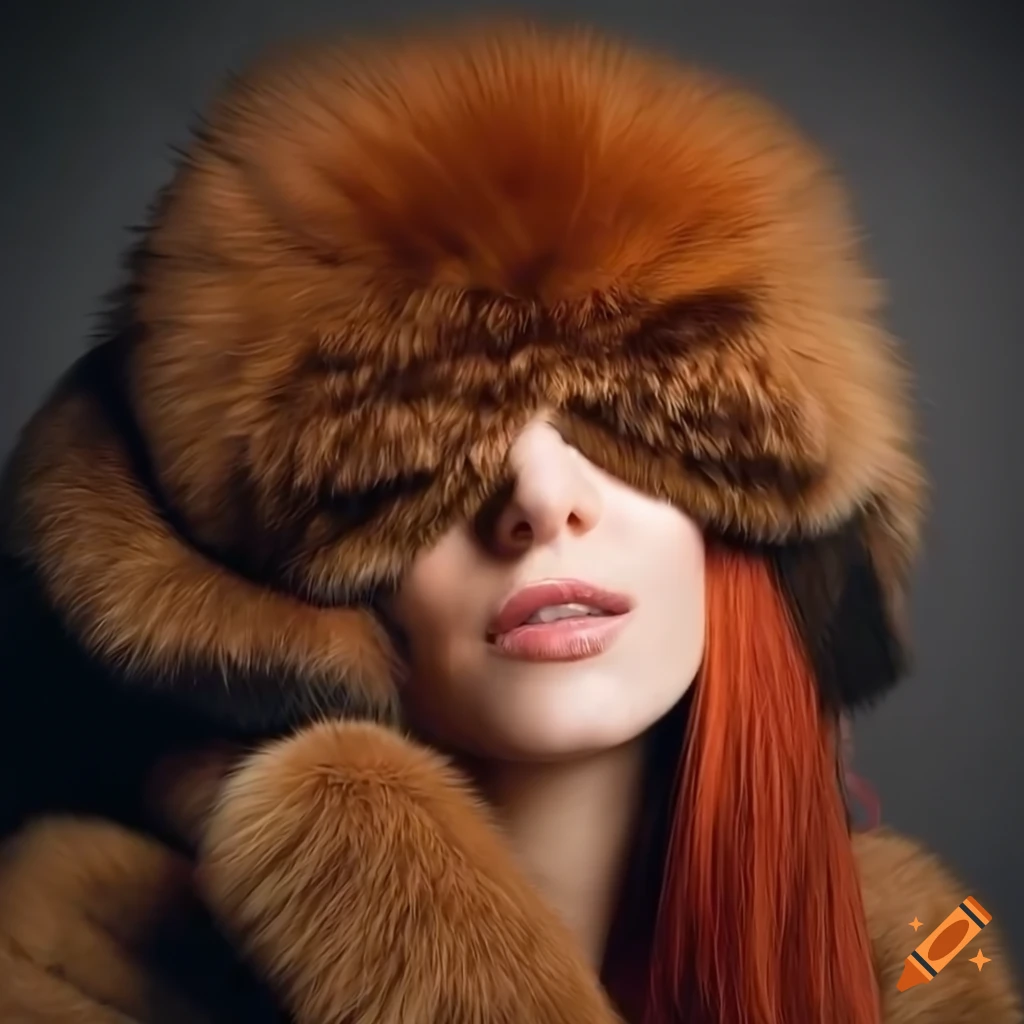 Woman with stylish bangs posing in a fashionable fur coat on Craiyon