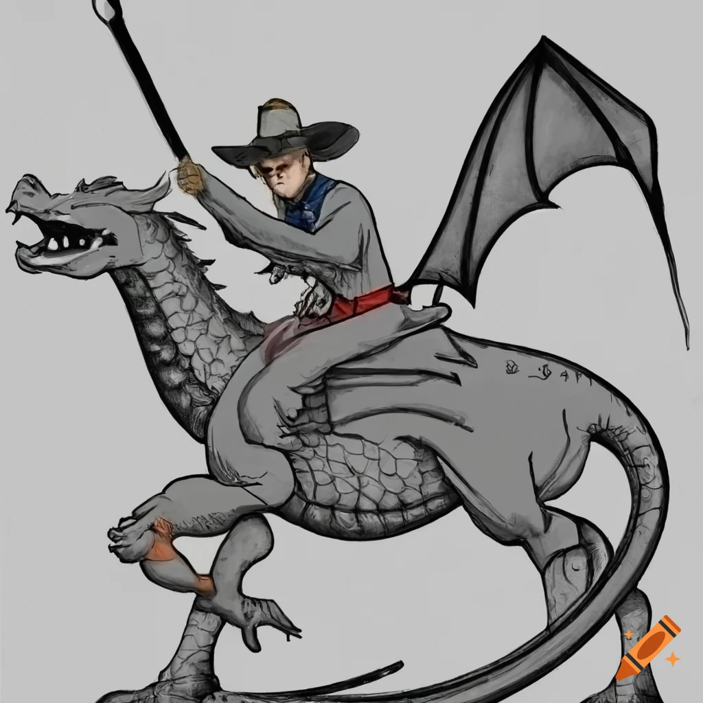 Cowboy riding a dragon on Craiyon