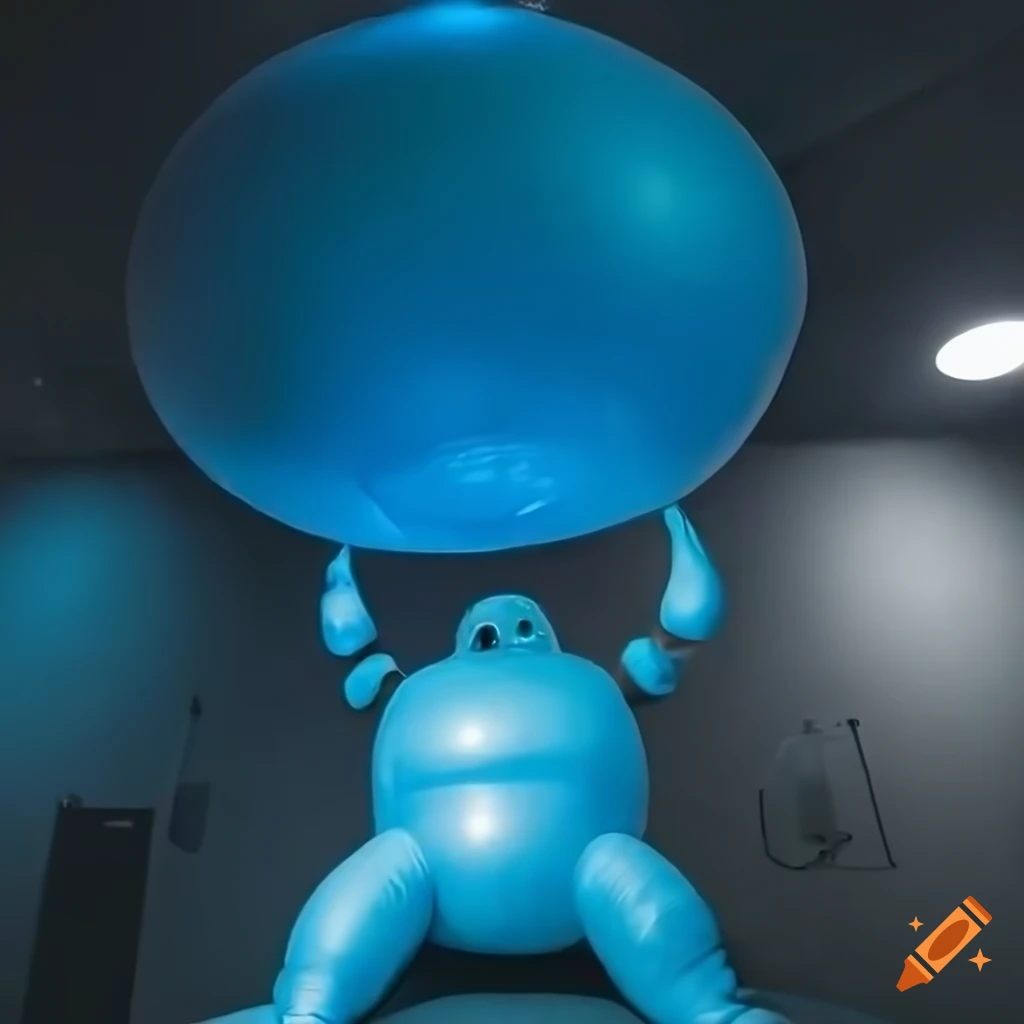 Adorable inflatable robot crawling in a futuristic lab on Craiyon