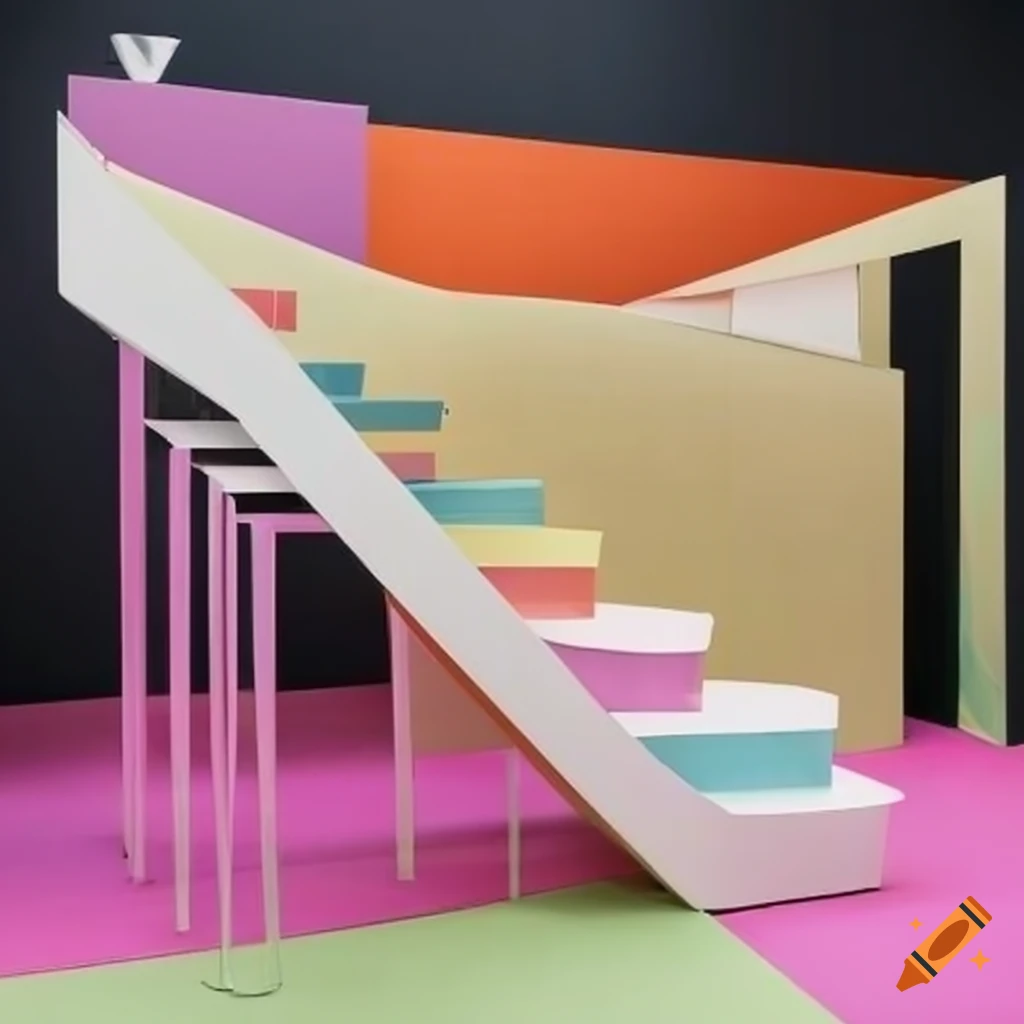 Spiral staircase made of cake pieces on a white background on Craiyon