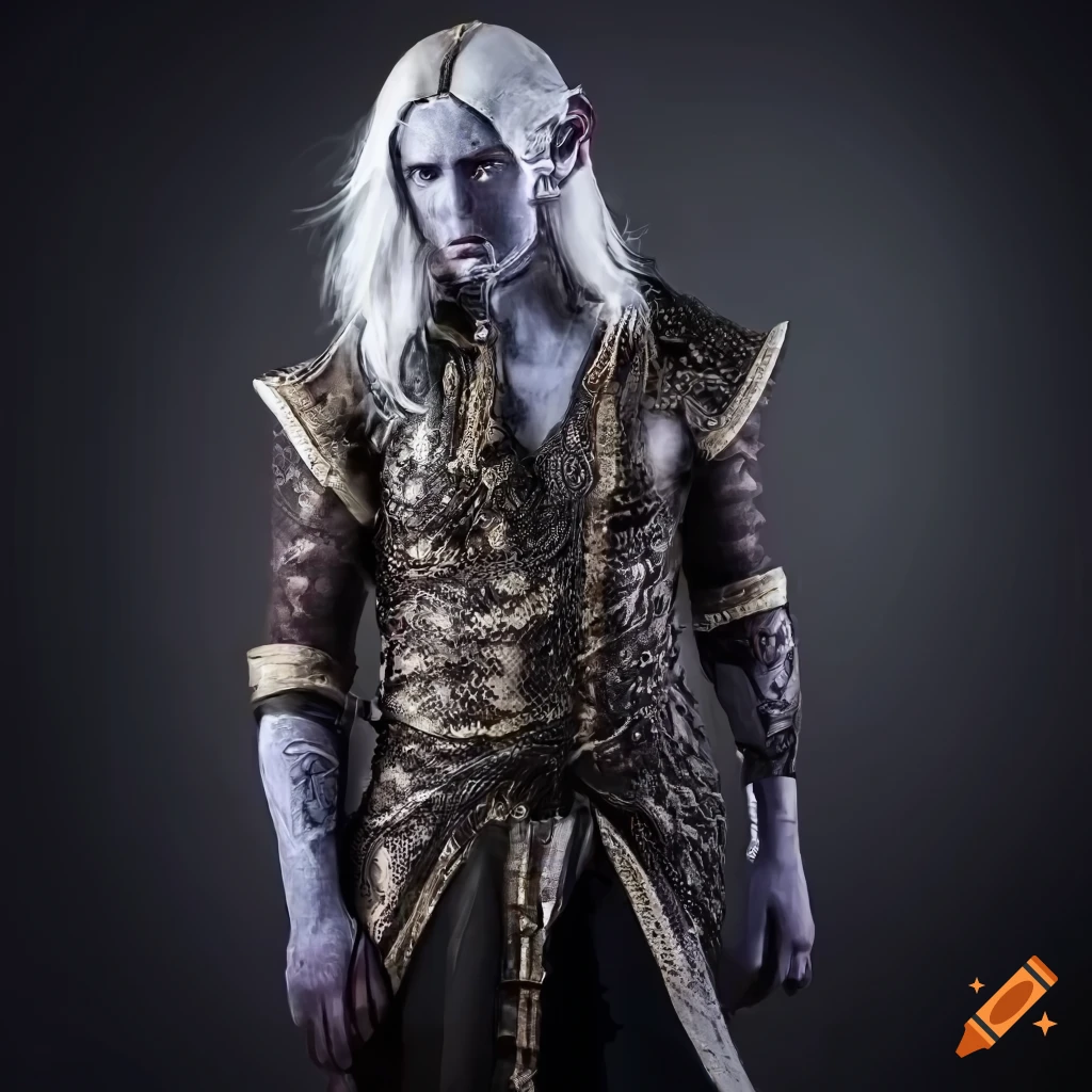 Full body image of a male Drow Bard on Craiyon
