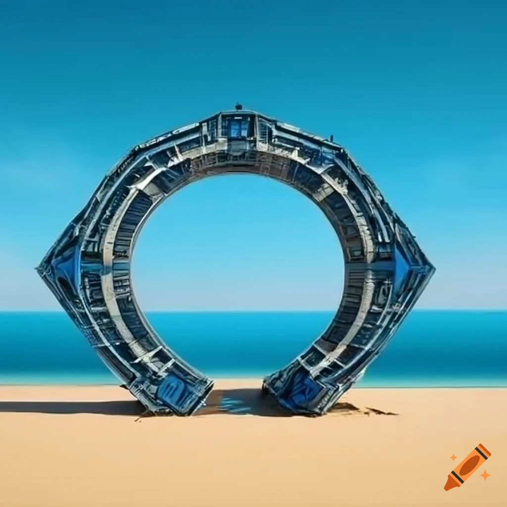 Sunny beach with a blue stargate on Craiyon