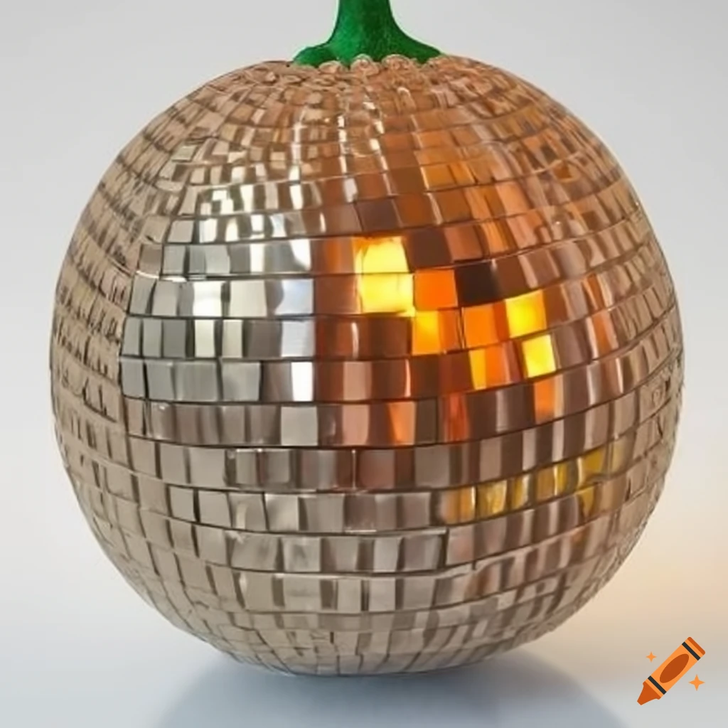 Shiny disco ball shaped like a pumpkin on Craiyon