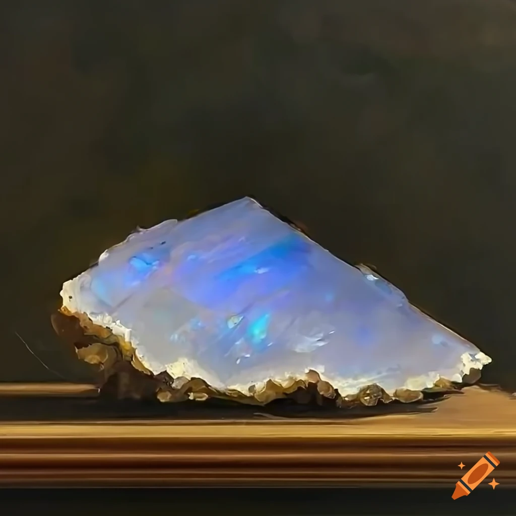 Oil painting of moonstone crystals on Craiyon