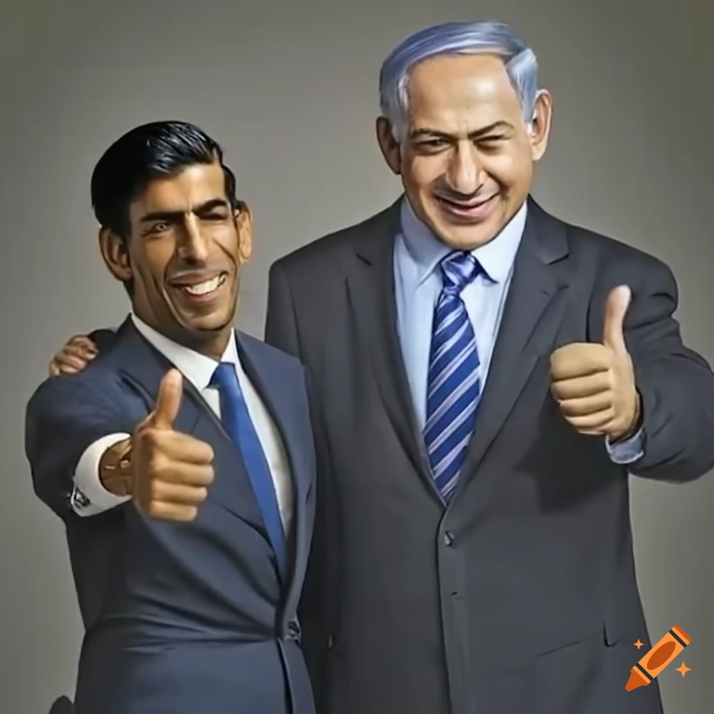 Photo of Rishi Sunak and Benjamin Netanyahu showing unity on Craiyon