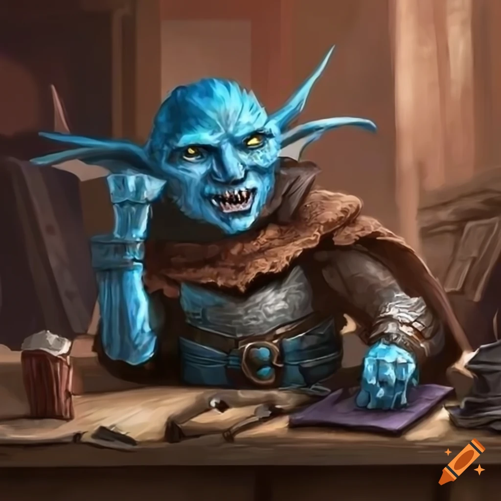 Image of a fierce blue-skinned goblin sheriff in armor on Craiyon