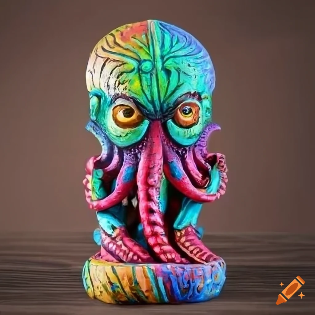 Hindu multicolored wooden cthulhu statue on Craiyon