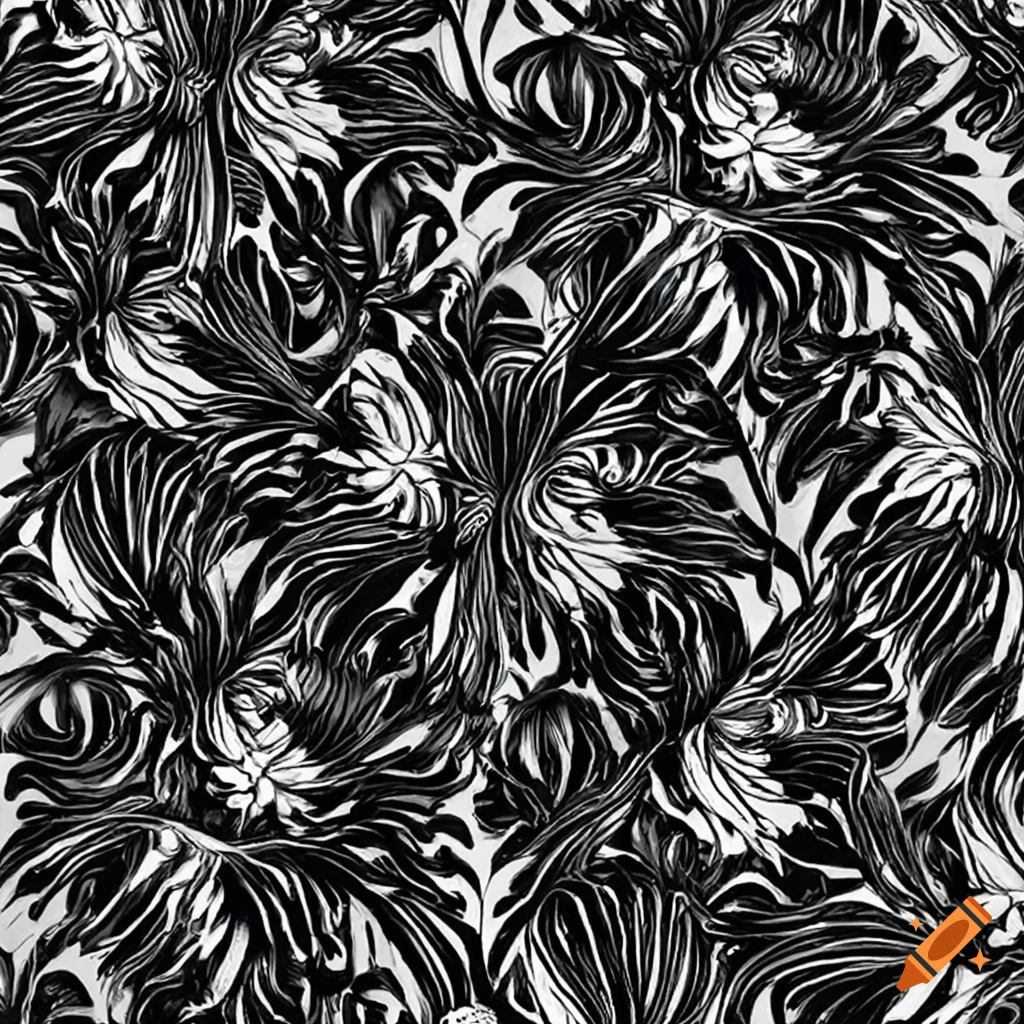 Modern black and white floral pattern line drawing on Craiyon