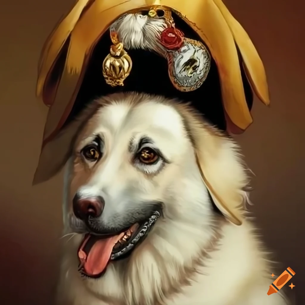 Portrait of napoleon bonaparte with a white german shepherd on Craiyon