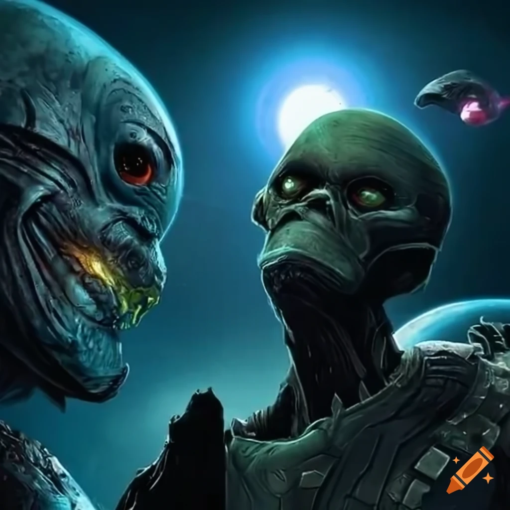 Epic space battle between a hero and an alien on Craiyon