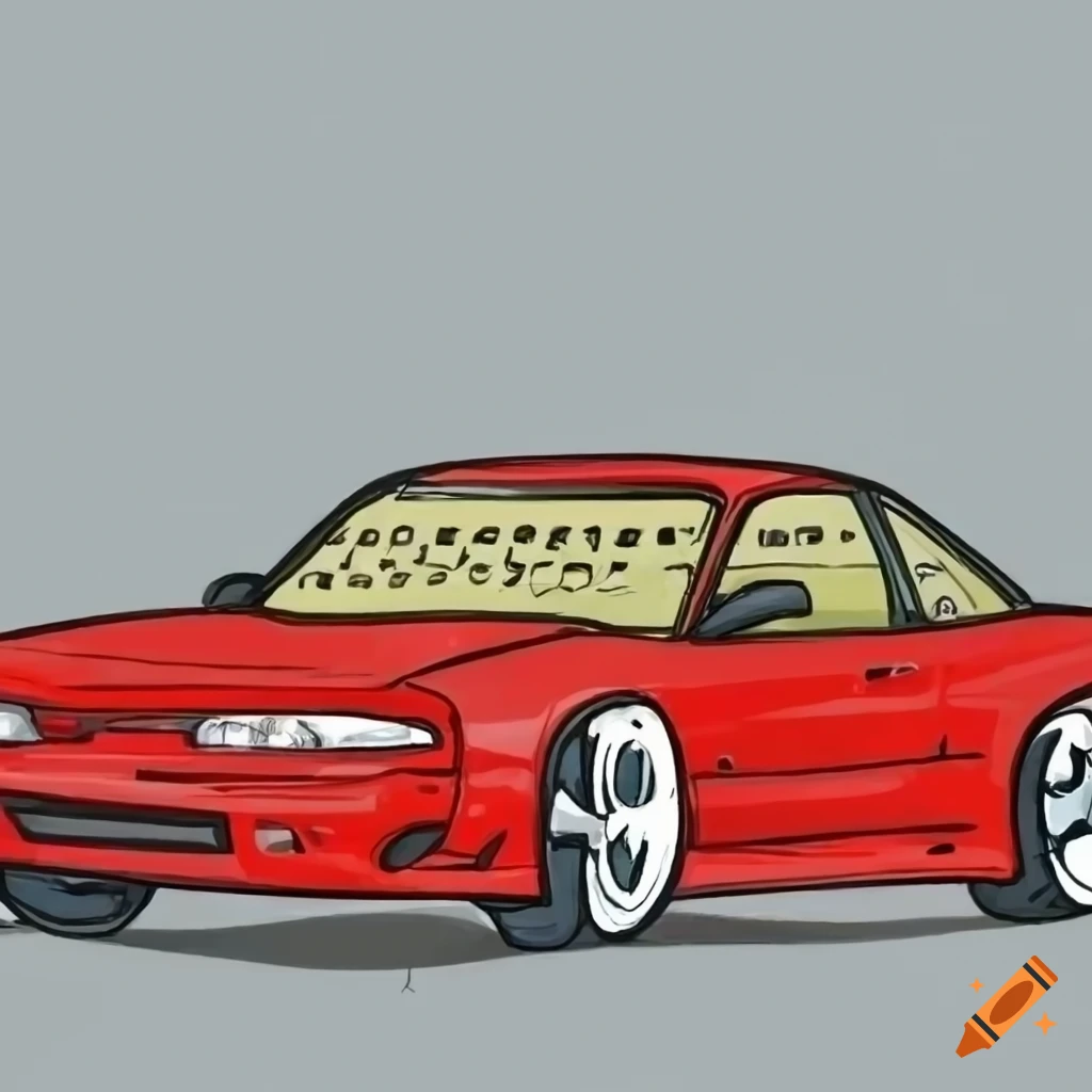 Cartoon-style drawing of a 240sx car on Craiyon