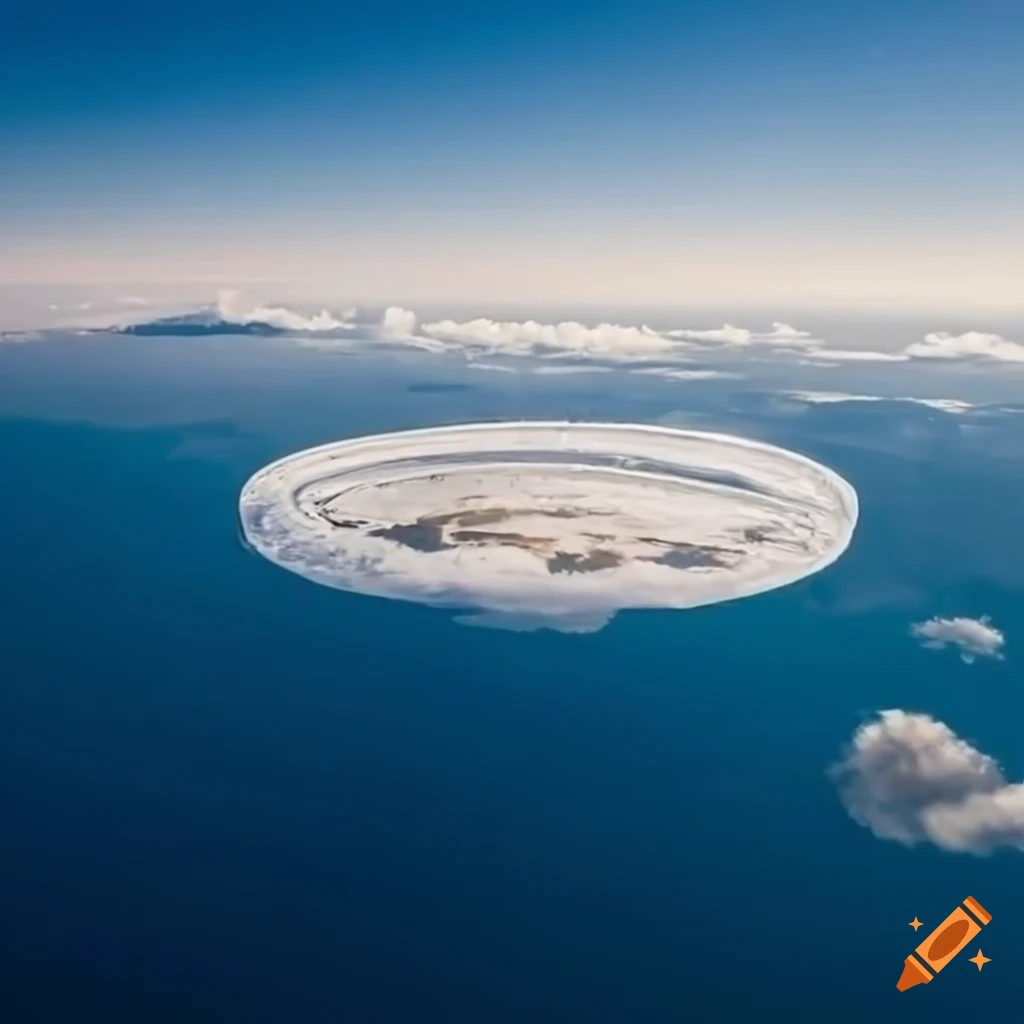 Aerial view of a floating circular platform on Craiyon