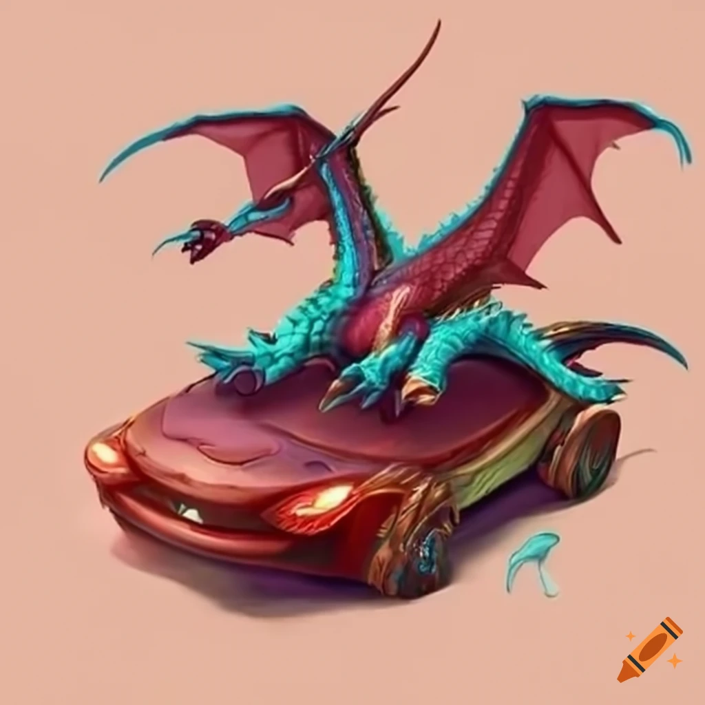 Art of an anthropomorphic dragon car hybrid on Craiyon