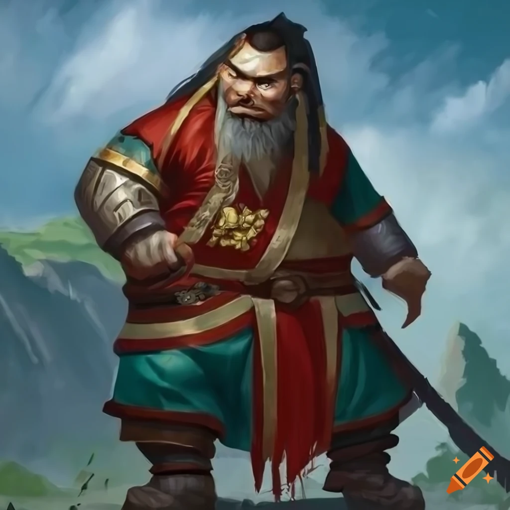Fantasy artwork of a fat dwarf in ancient chinese clothing on Craiyon