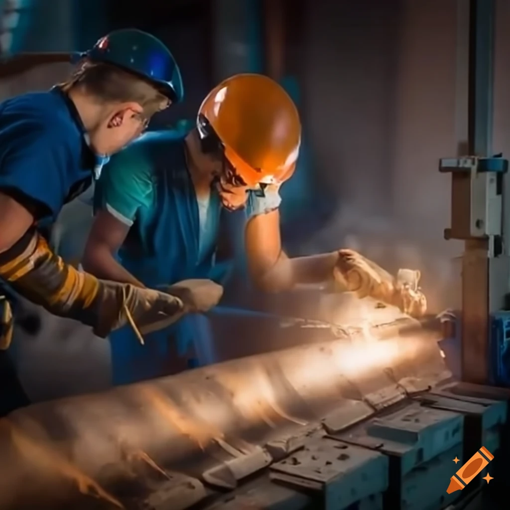 Worker in hazardous industrial machine scenarios on Craiyon