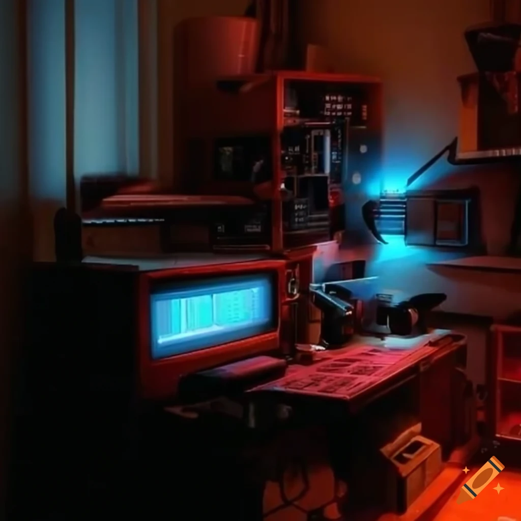 80's style computer lab in a small room on Craiyon