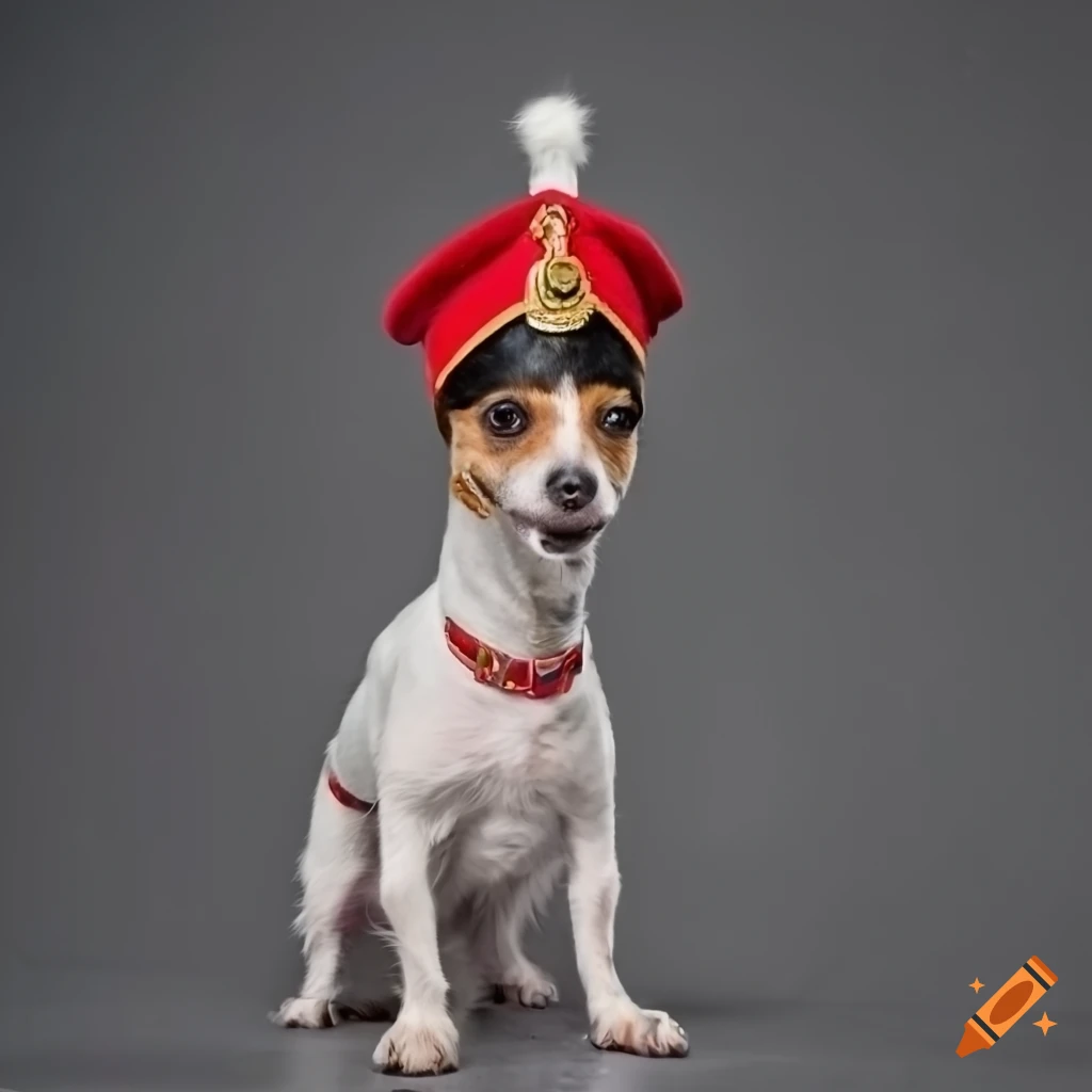 Dog wearing a napoleonic general's uniform