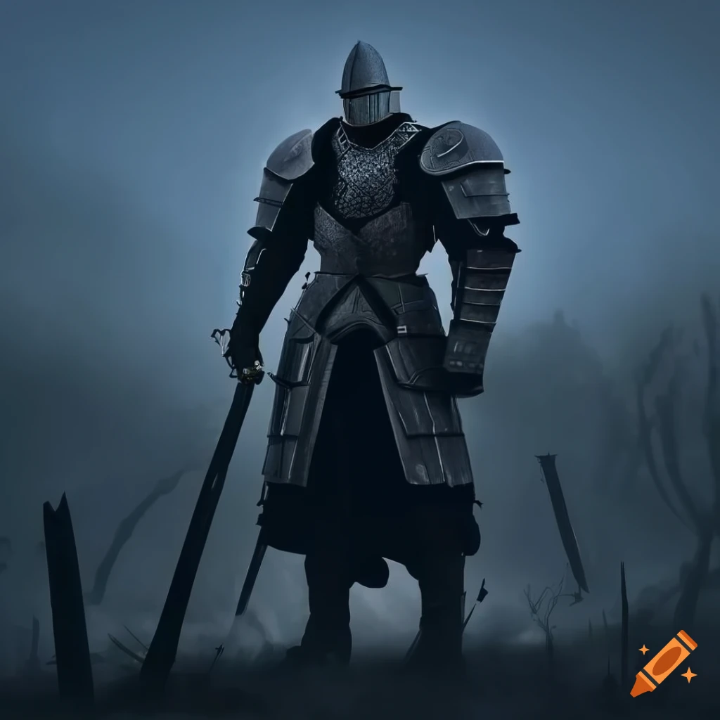 Dark art of knight in black armor with a big sword on Craiyon