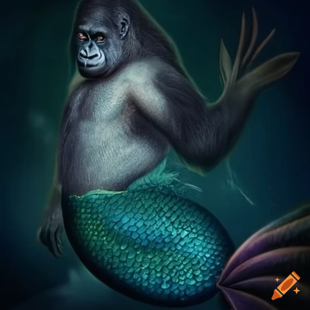 Artwork of a gorilla mermaid on Craiyon