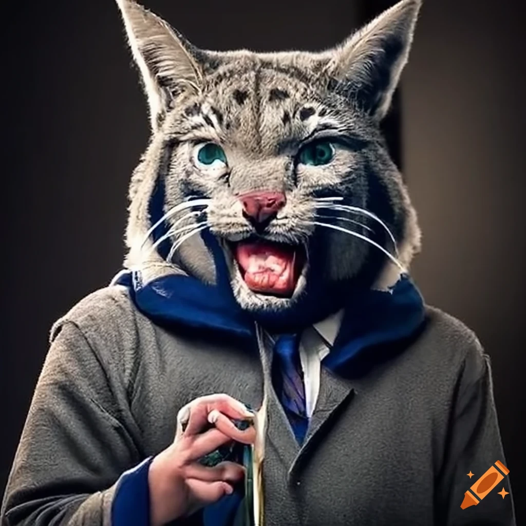 Funny image of UNH wildcat mascot with a gangster pose on Craiyon