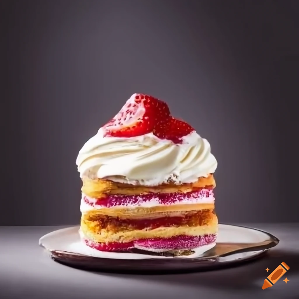 Scrumptious layered strawberry pastry with whipped cream on Craiyon