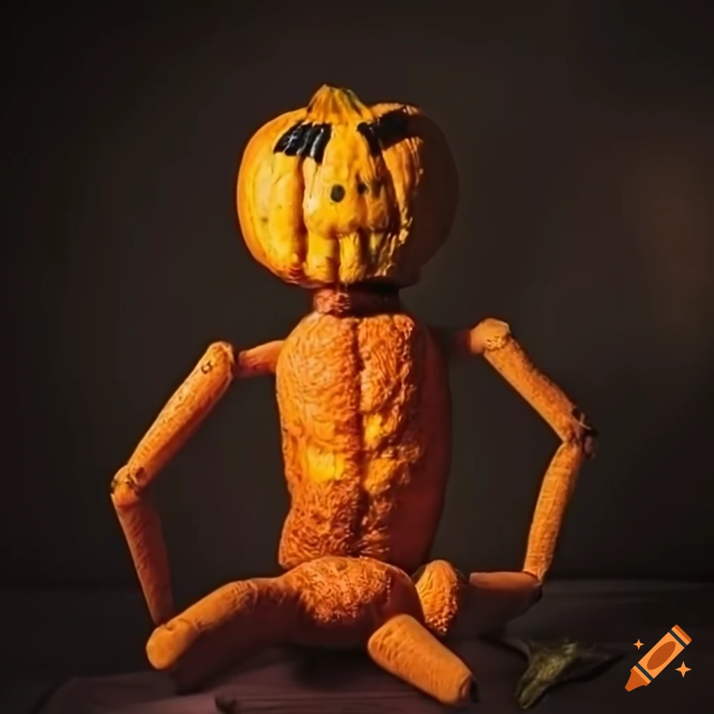 Photo of a puppet with a pumpkin head and banana legs on Craiyon