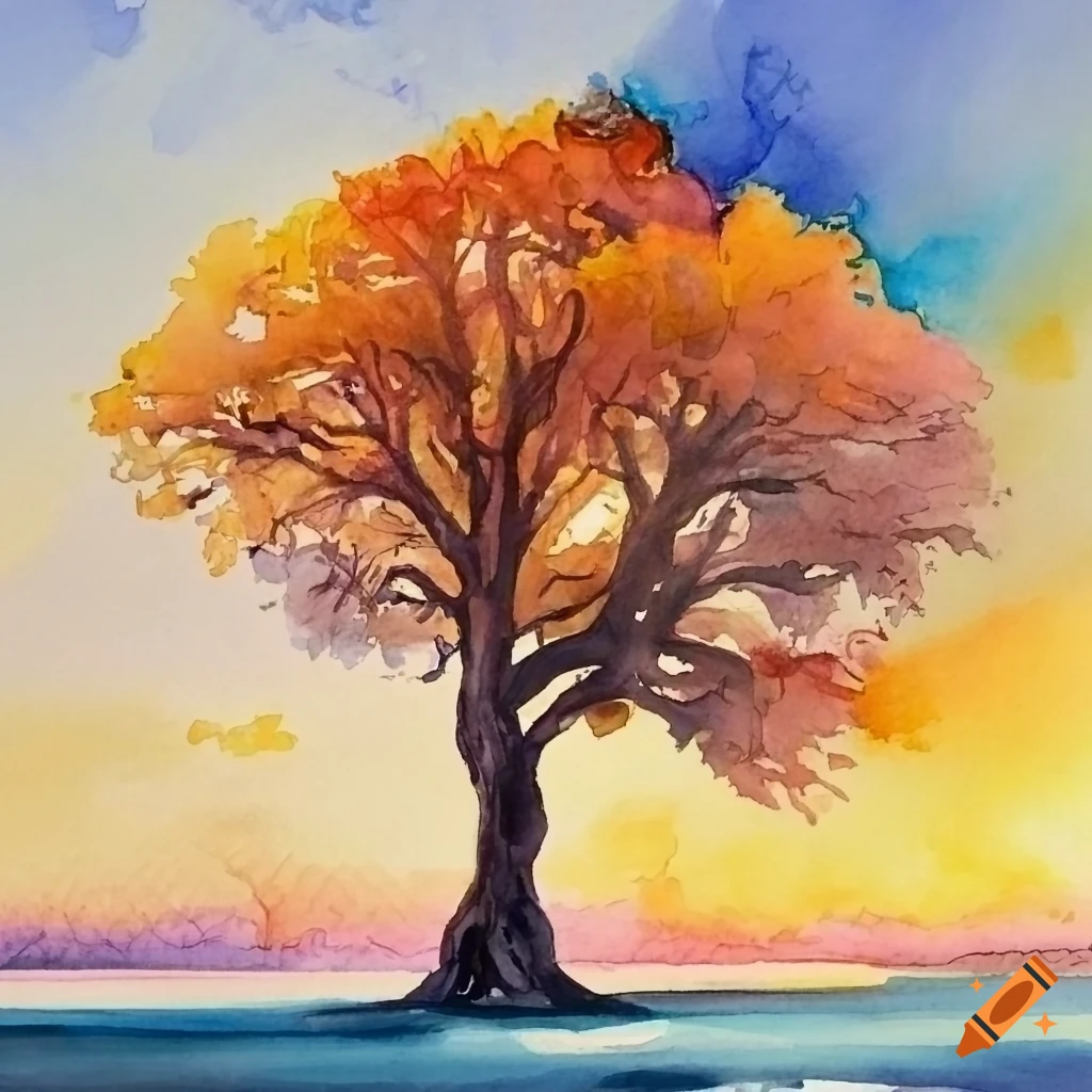 Watercolor painting of a large tree on Craiyon
