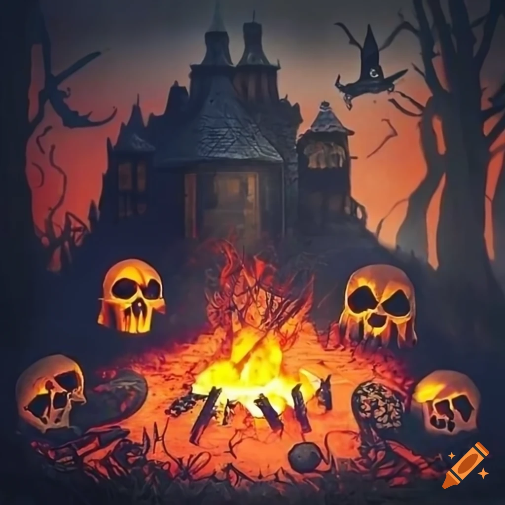 Halloween cityscape with pumpkins and horror monsters on Craiyon