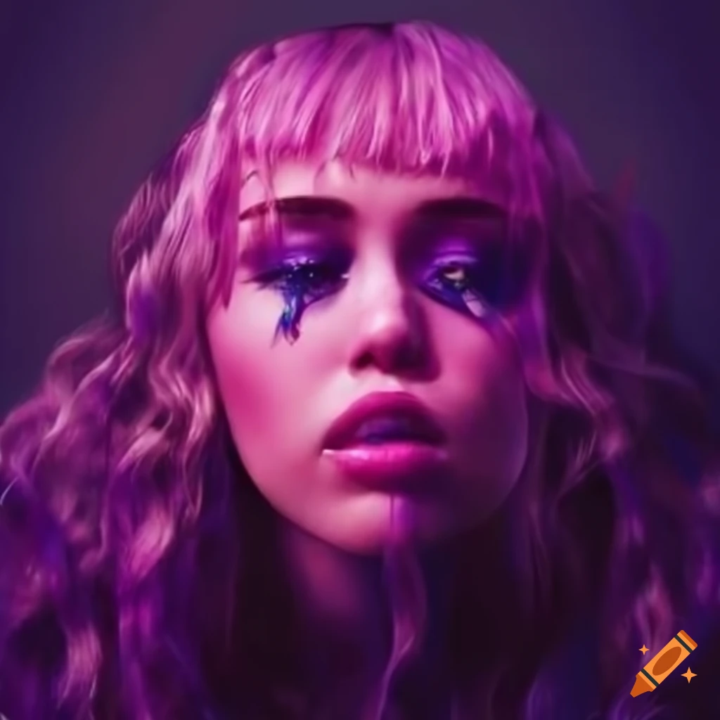 Artistic depiction of sadness in shades of pink and purple on Craiyon