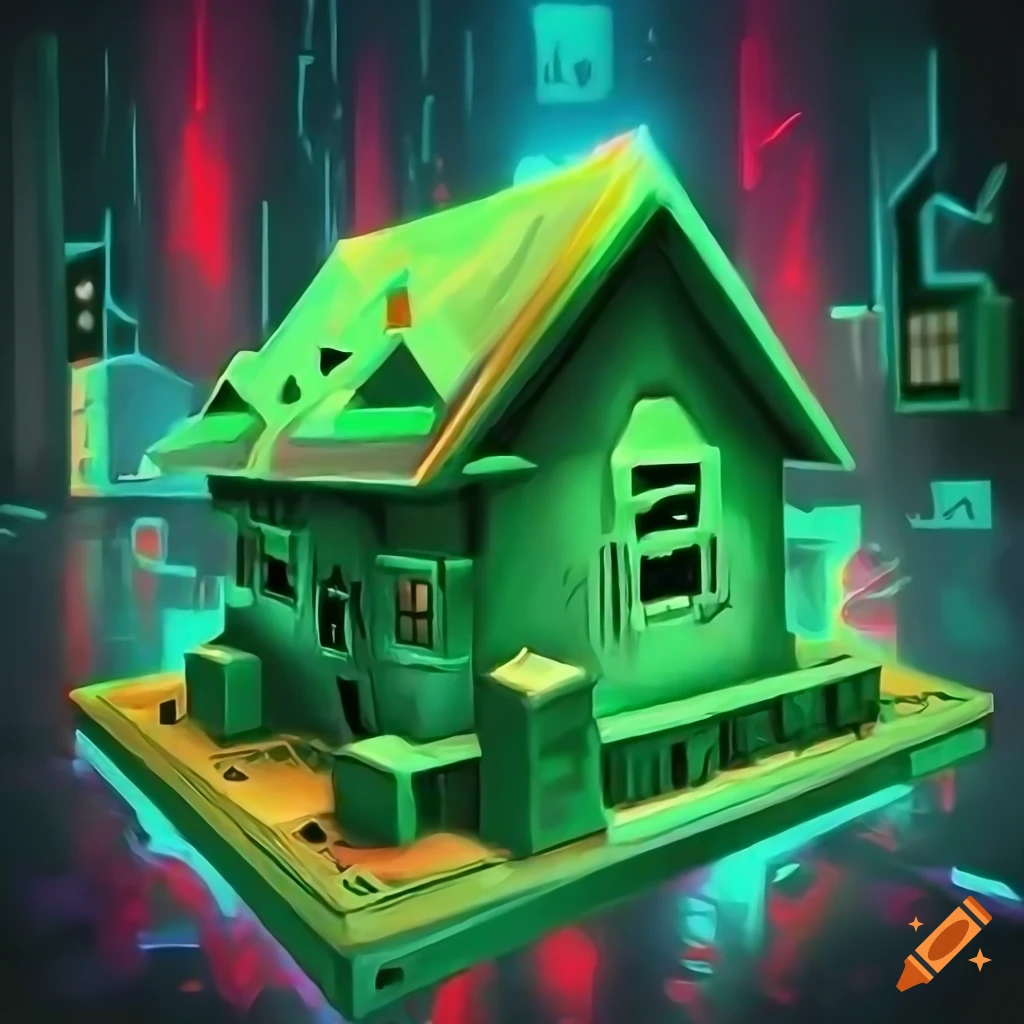 Detailed acrylic painting of monopoly green house tokens on Craiyon