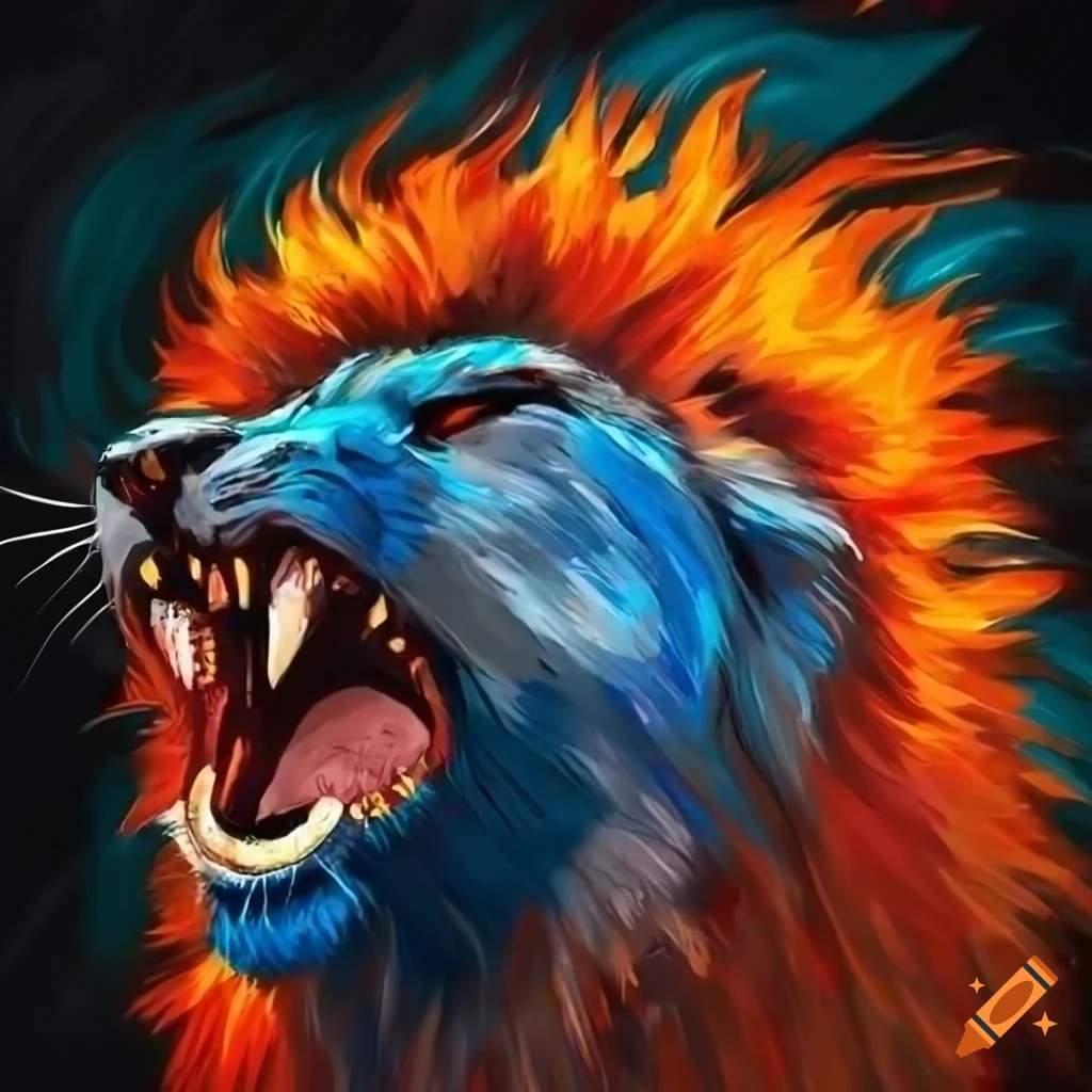 Image of a roaring alien feline creature with blue fur on Craiyon