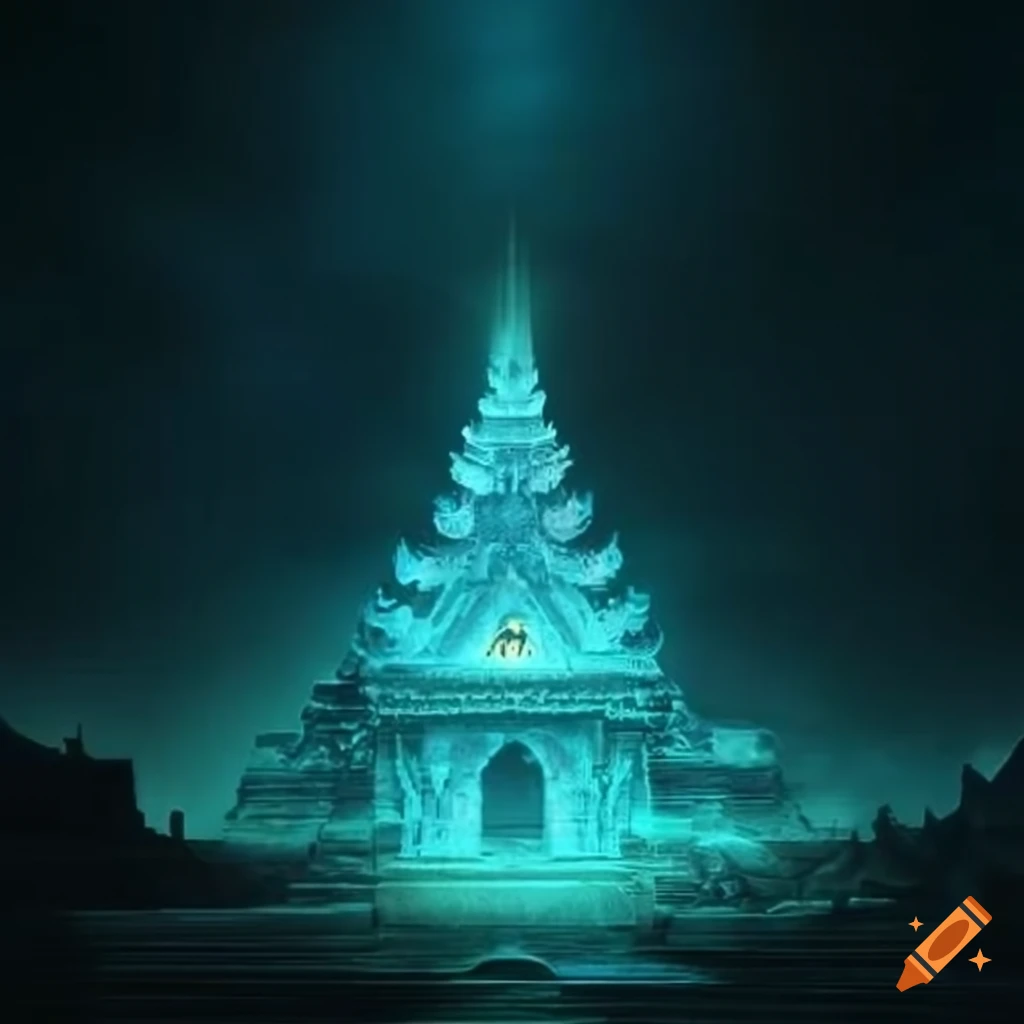 Image of a dark and glowing white temple on Craiyon
