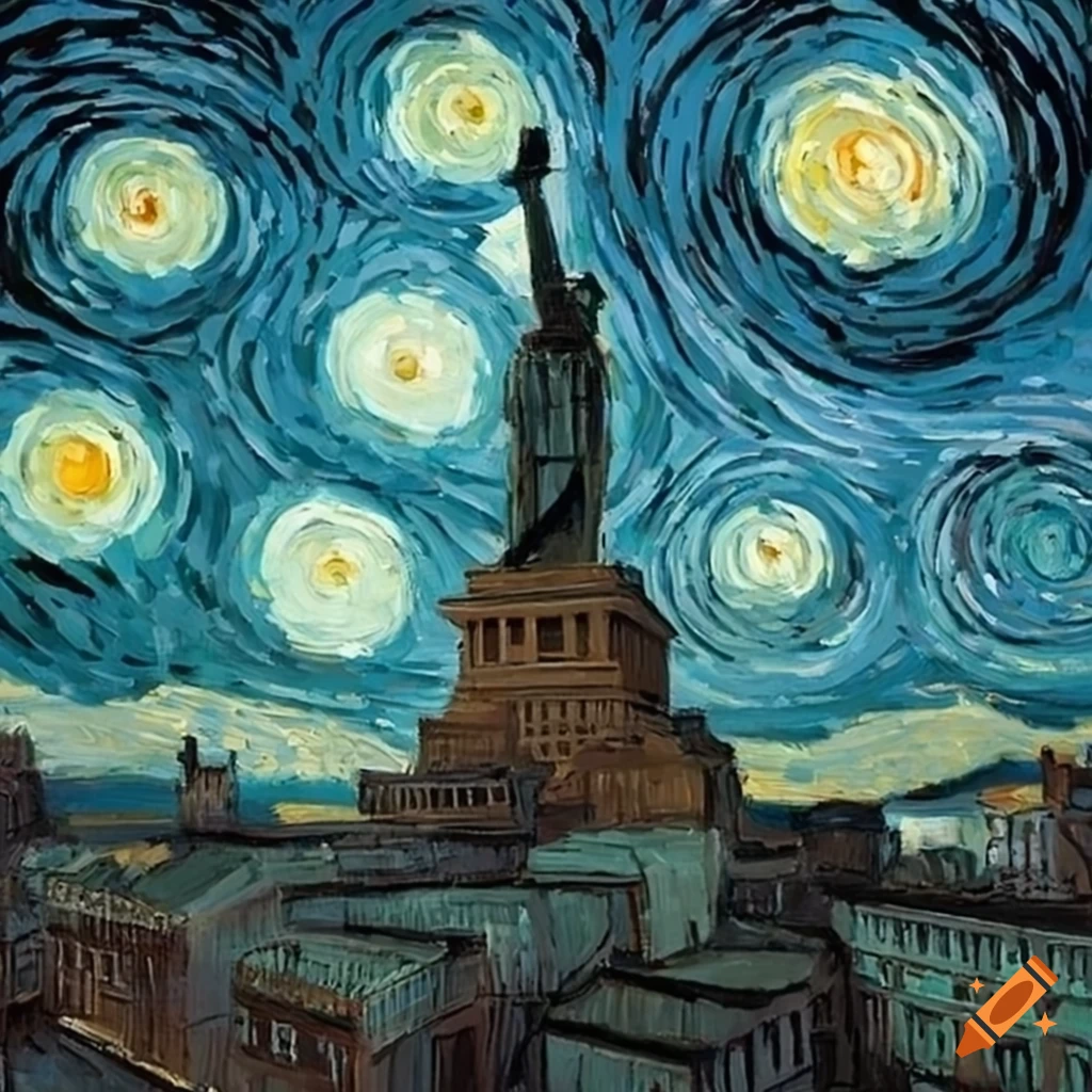 Modern cityscape with a touch of van gogh's starry night