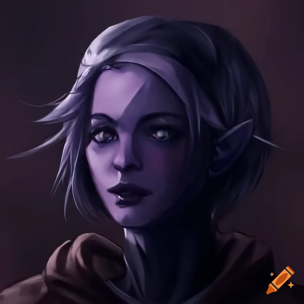 Image of a cute and mischievous drow elf tomboy on Craiyon
