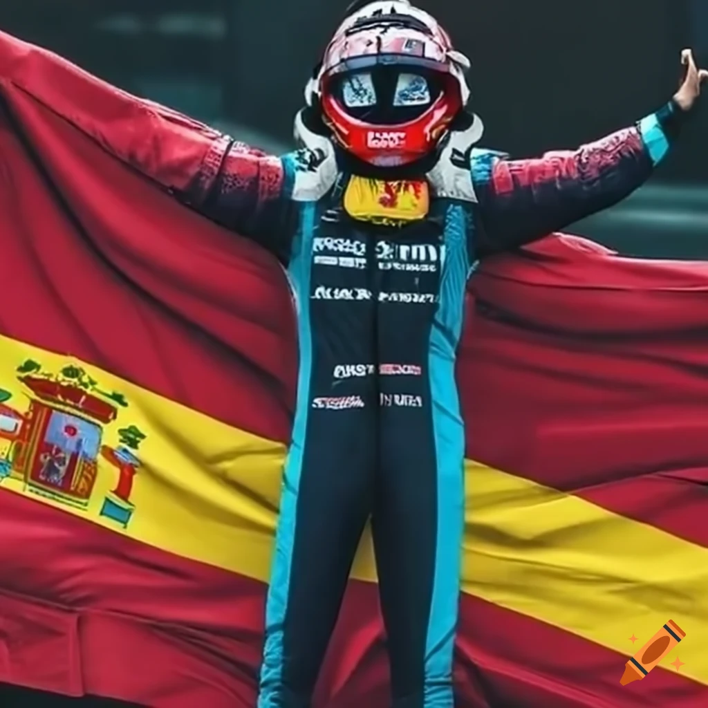 Spanish formula 1 driver with fans and flag
