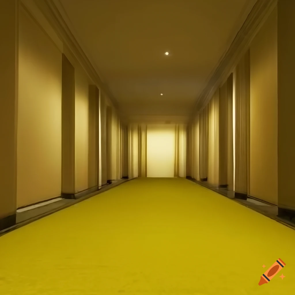 Photo realistic yellow office space with square pillars on Craiyon