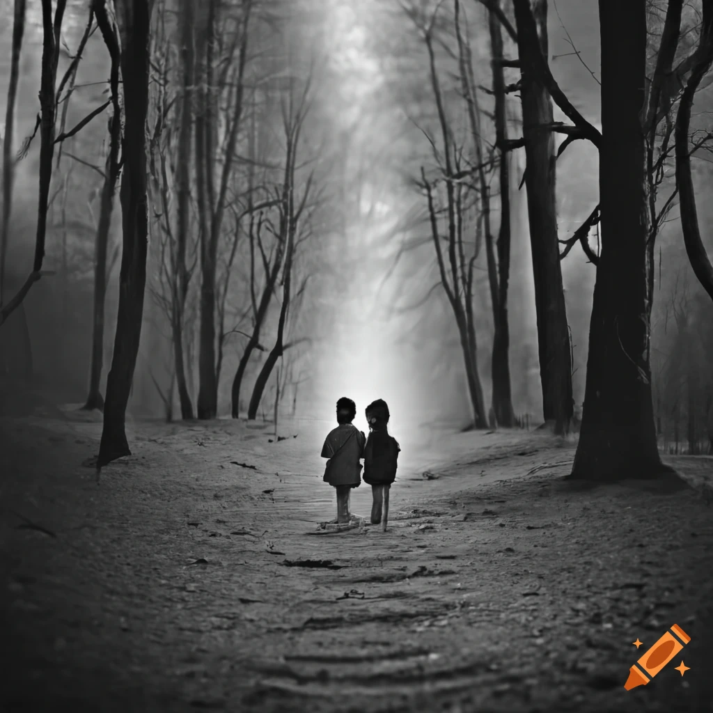 Image of a boy and girl on a forest path on Craiyon