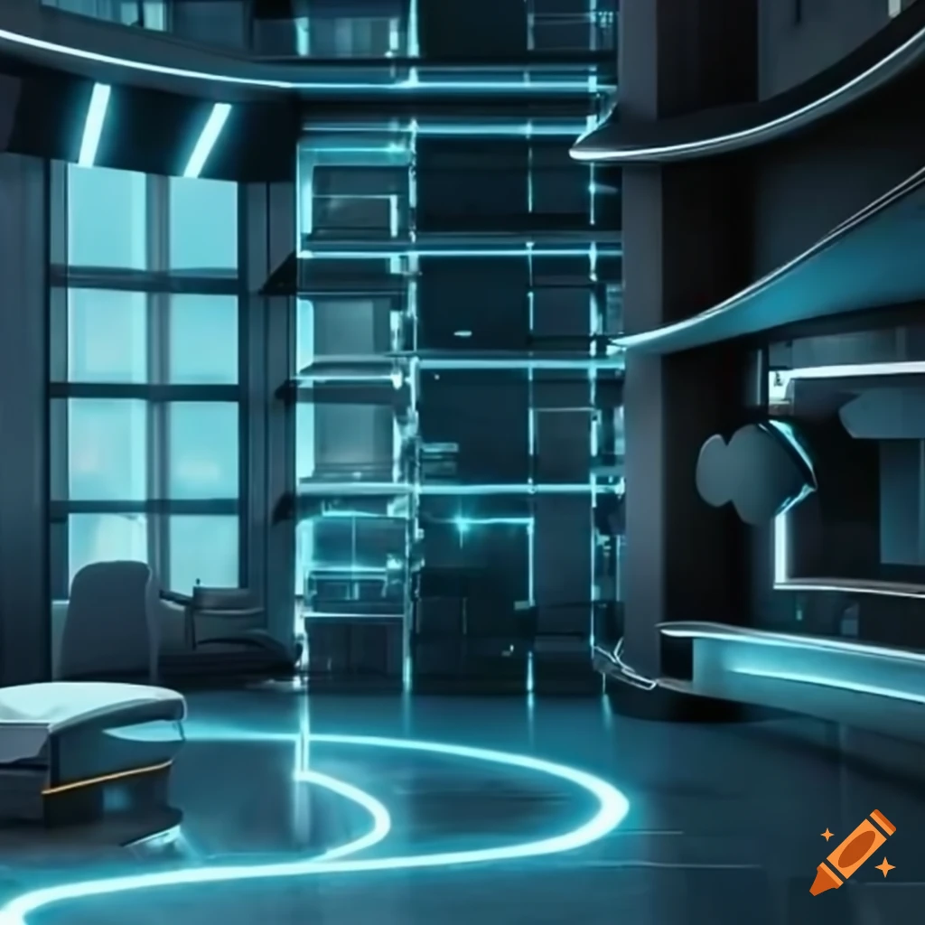 Tron-inspired highrise loft living room on Craiyon