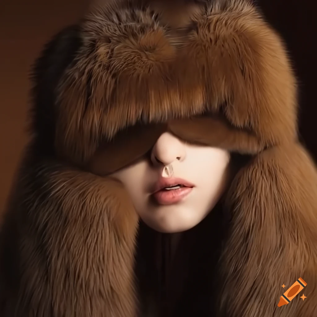 Cute lady in a night blue fur long dress on Craiyon