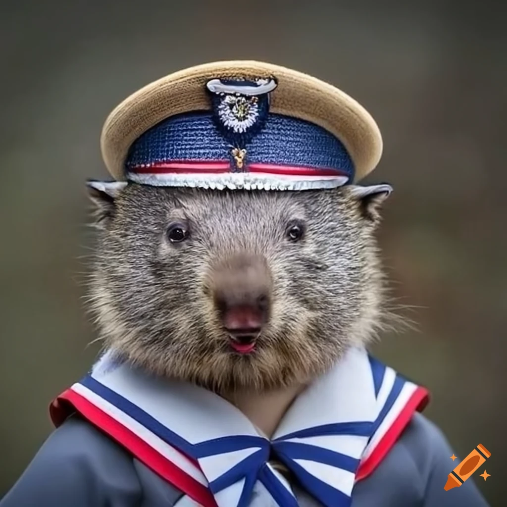 Funny image of a wombat wearing a sailor uniform on Craiyon
