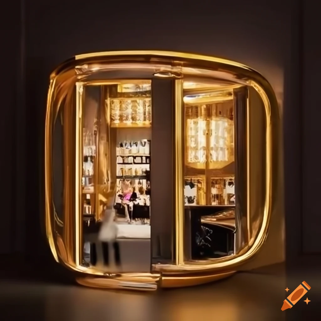 Dolce & Gabbana make-up pop-up store with golden decor on Craiyon