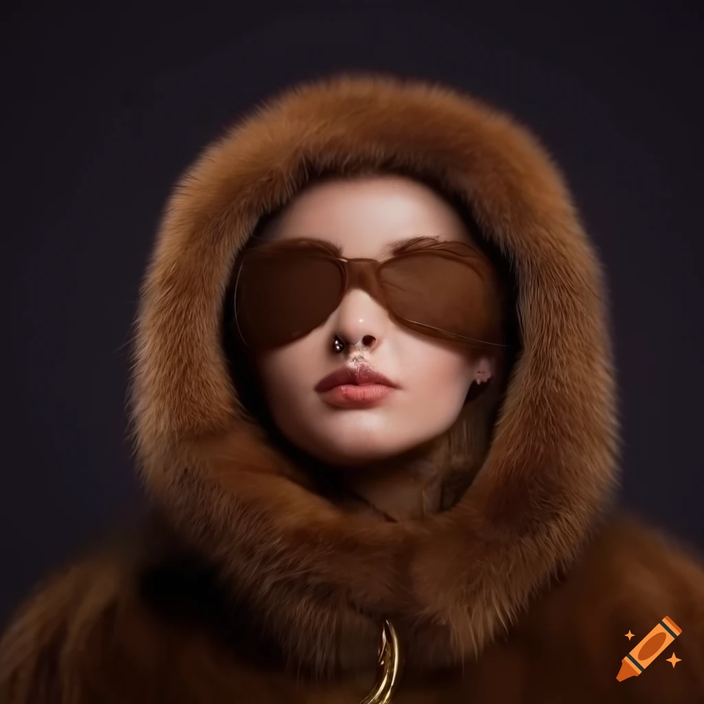 Woman in a stylish fur coat with a nose septum ring on Craiyon
