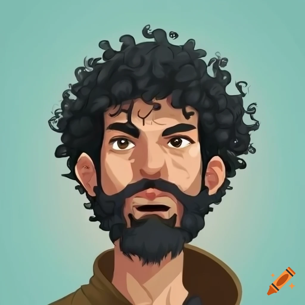 Avatar of a handsome man with curly hair and a beard on Craiyon