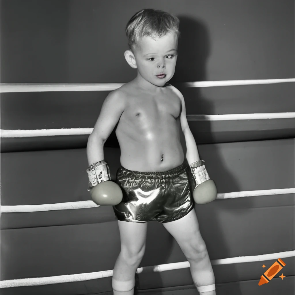 Vintage photo of two boys in boxing gear on Craiyon