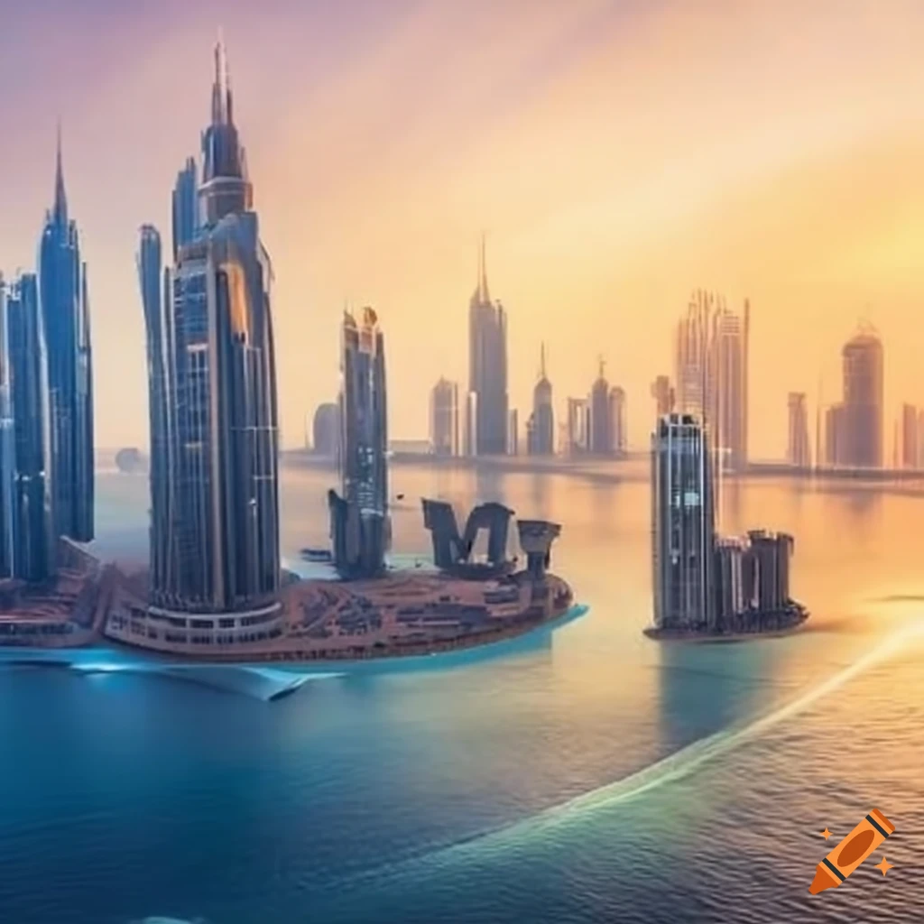 Vibrant waterfront of a modern coastal city on Craiyon