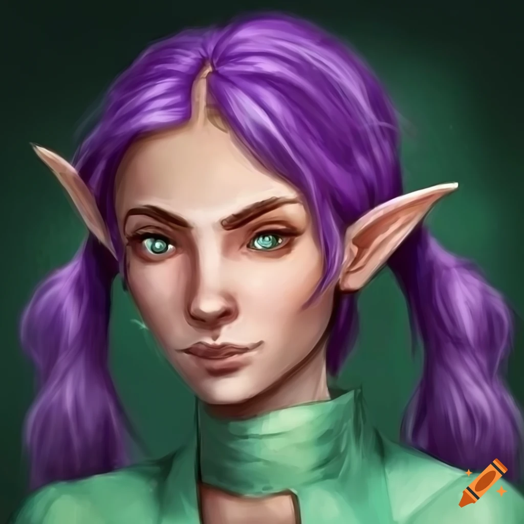 Character illustration of a young woman with elf-like features and ...