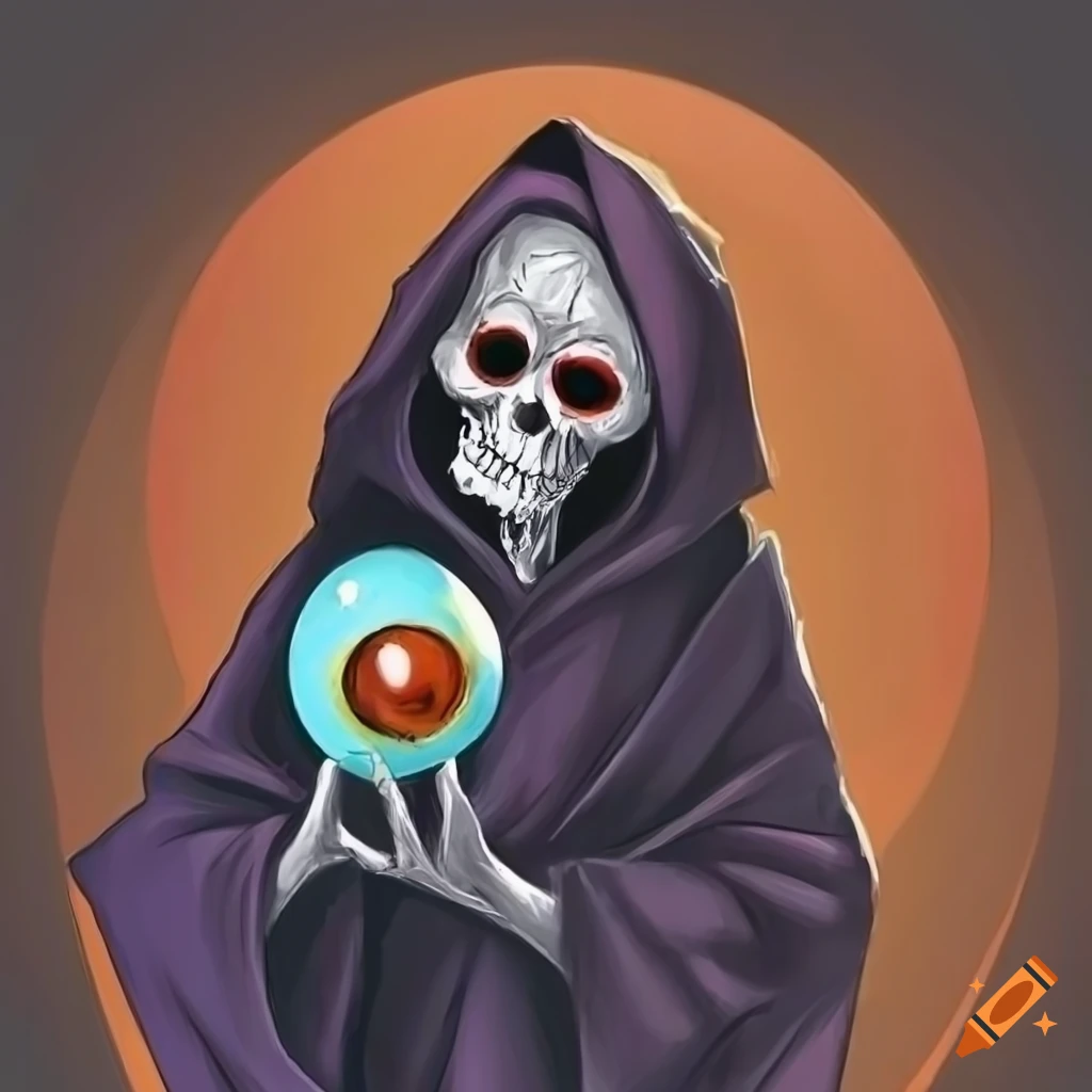 Pop art drawing of the grim reaper with an orange eye on Craiyon