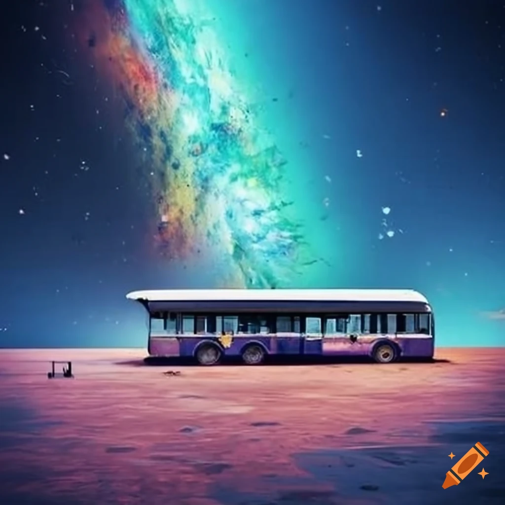 Futuristic bus stop in space