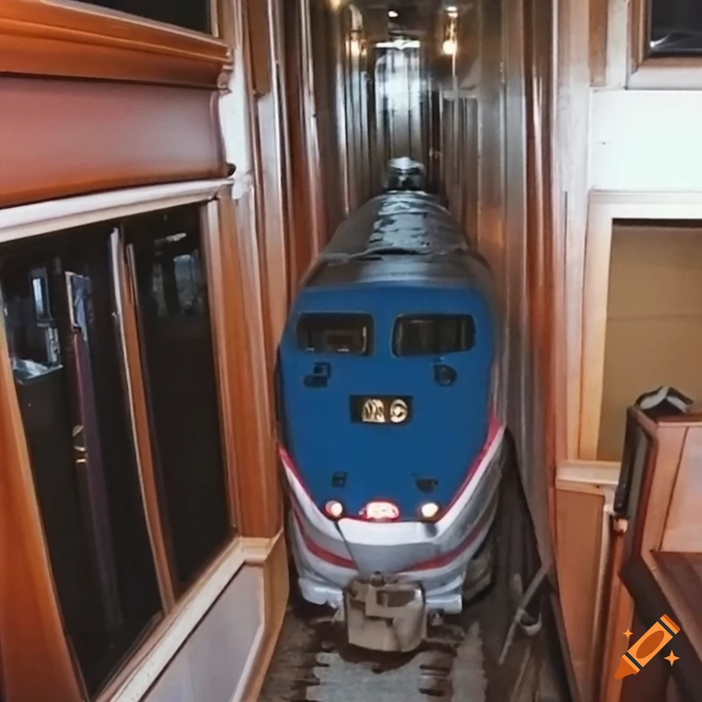 Amtrak locomotive in a house on Craiyon
