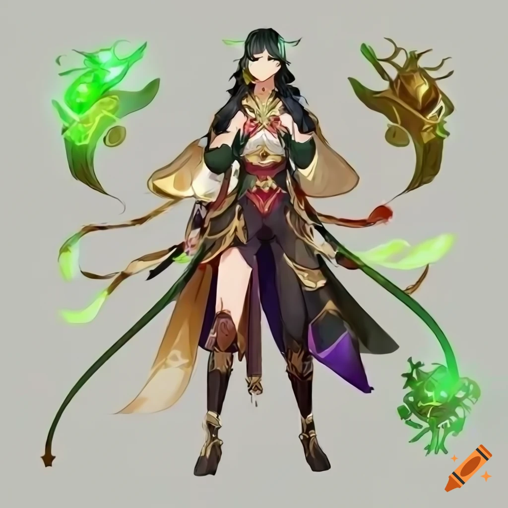 Banner art of a female yakasha with ruby eyes and green-gold hair in ...